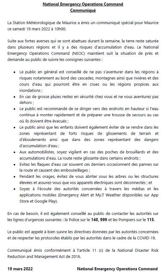 Météo / communiqué spécial : le NEOC suit la situation de près ...